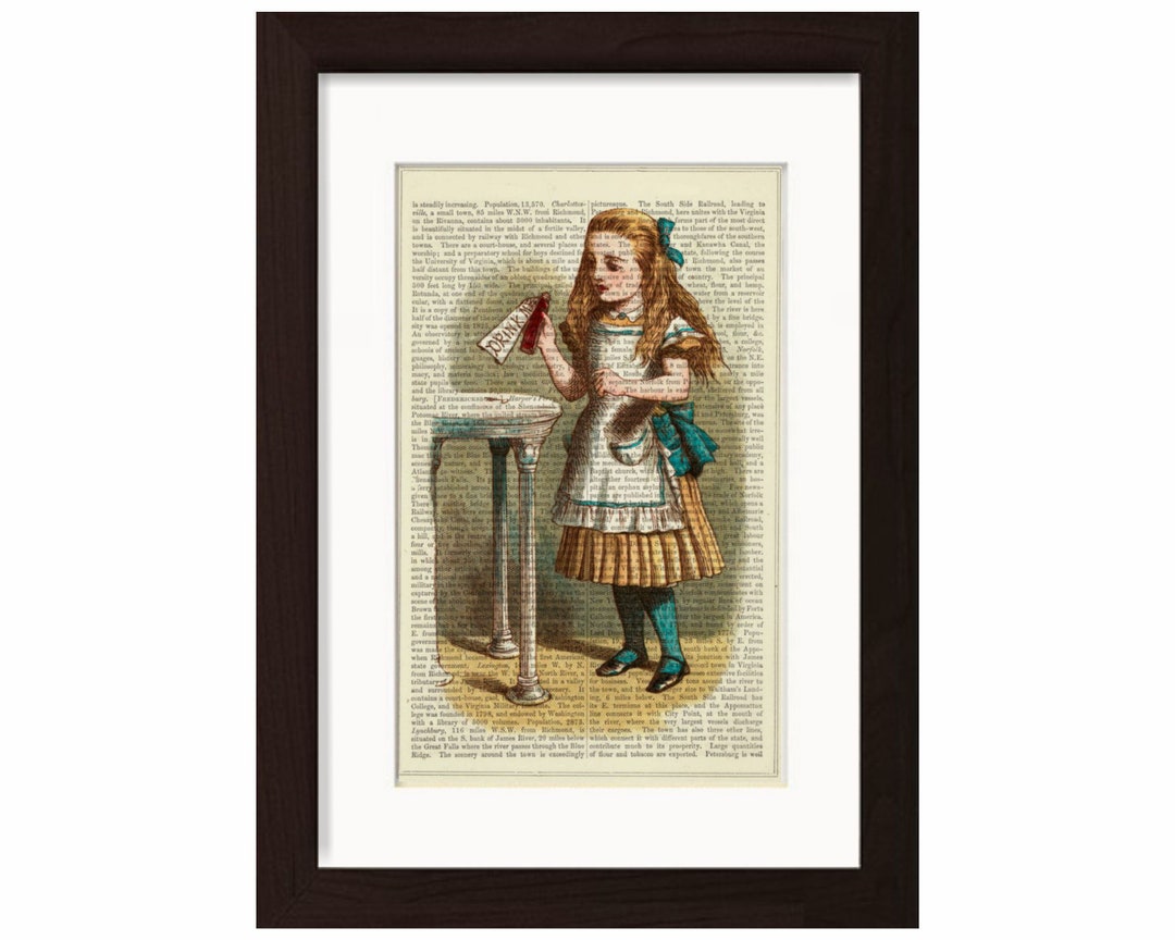Alice Drinks at Table Print on Upcycled Vintage Page Mixed Media ...