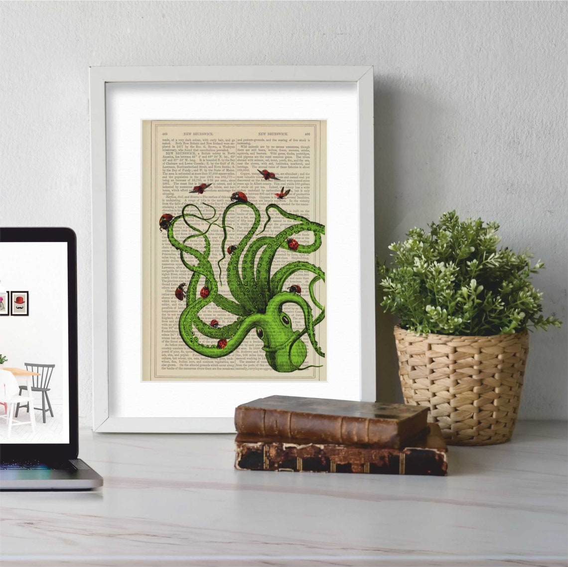 Composite of 4 Octopuses Cephalopod Print on Vintage up Cycled - Etsy