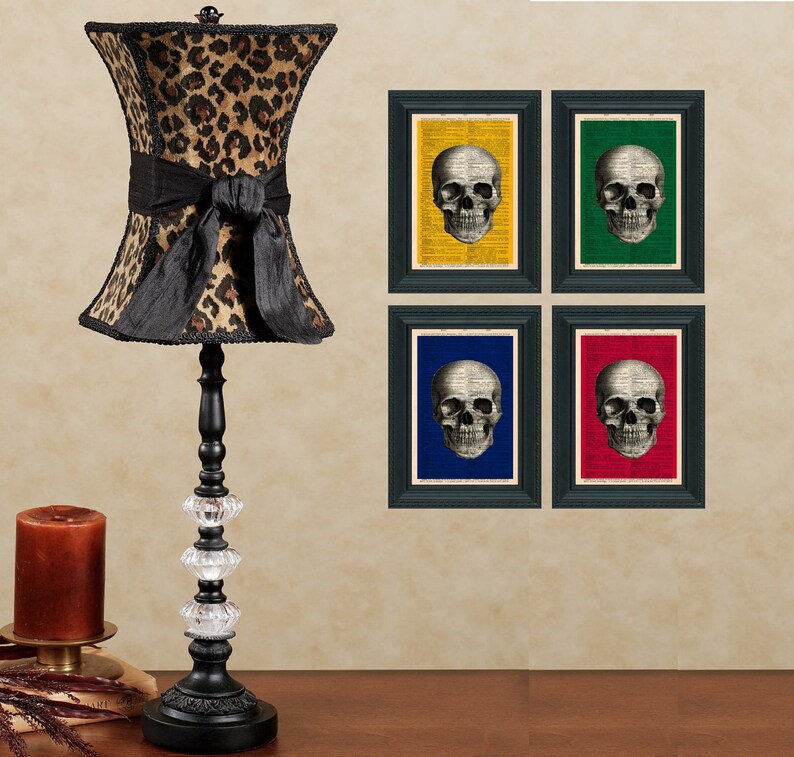 Mixed Media Skulls Set of 4 Colored Skull Prints on Repurposed - Etsy