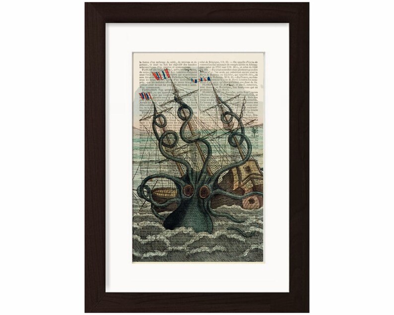 Kraken Kracken Nautical Cephalopod Marine Art Antique Engraving Print ...