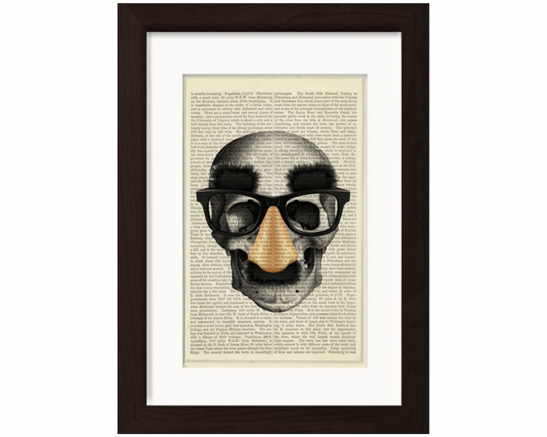 Groucho Mask Skull Print on Vintage Upcycled Page Mixed Media Digital ...