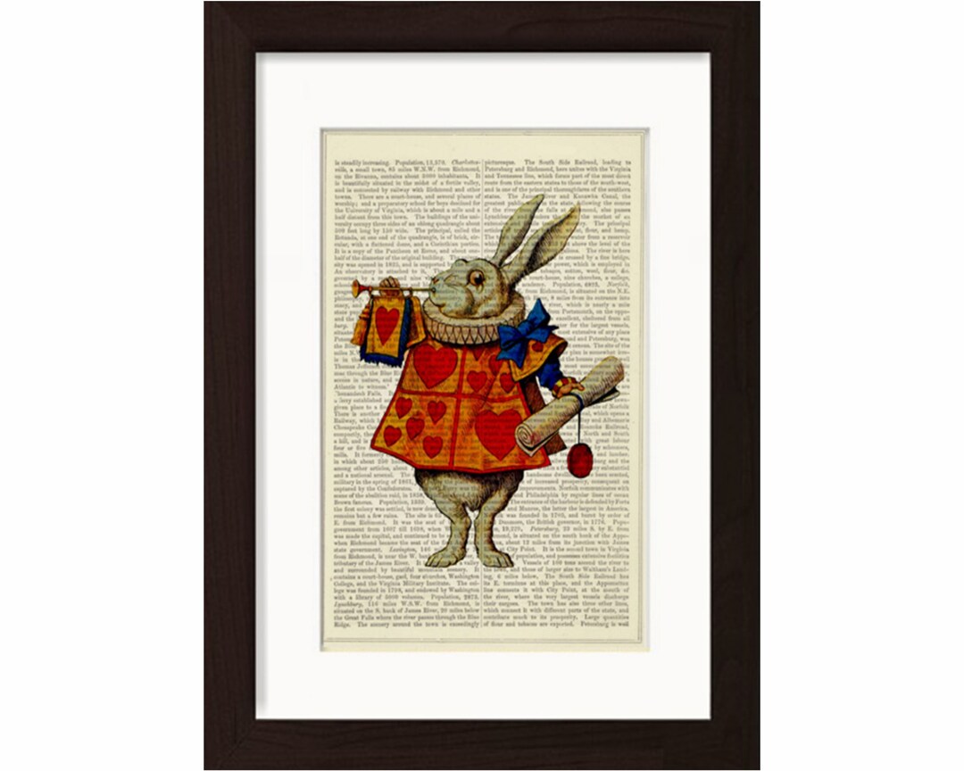 Alice White Rabbit Print on Upcycled Vintage Page - Etsy