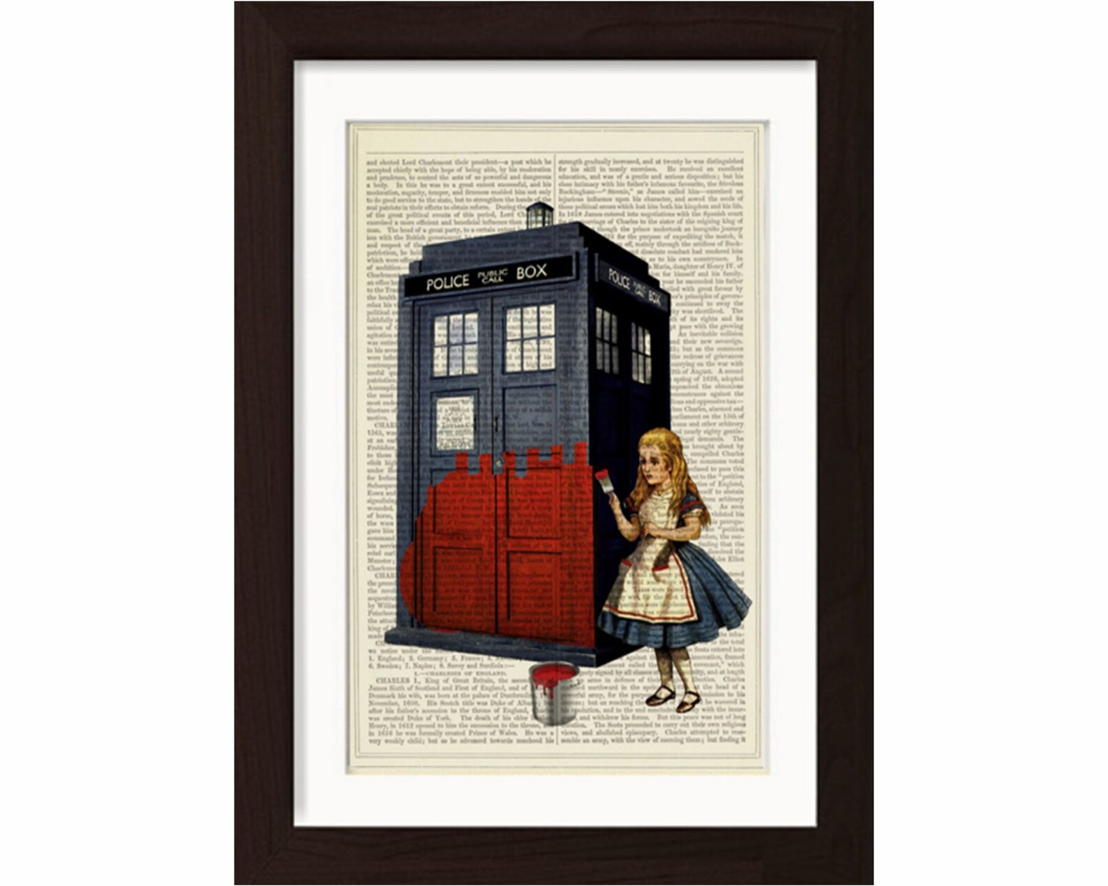 Alice Paints the Dr Who Tardis Phone Box Print on Upcycled Vintage Page ...