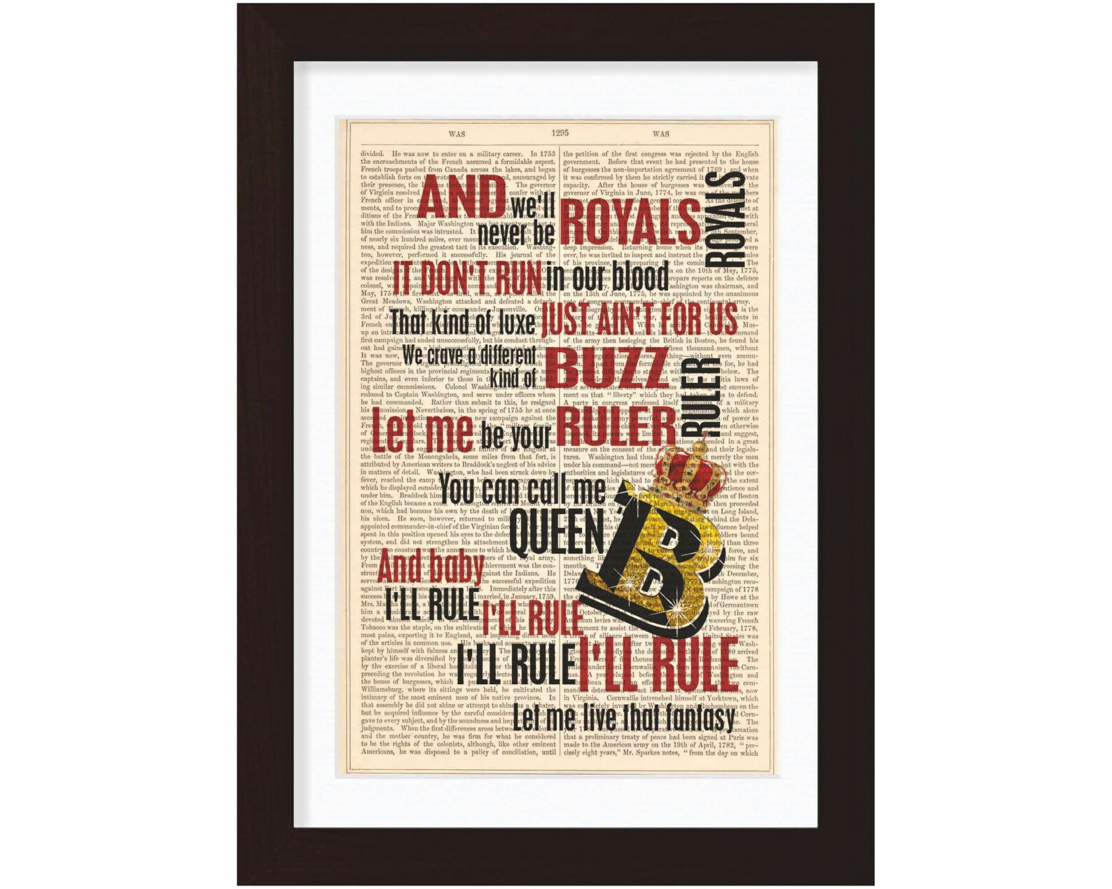 Lorde Royals Song Lyrics Print on Upcycled Vintage Dictionary - Etsy