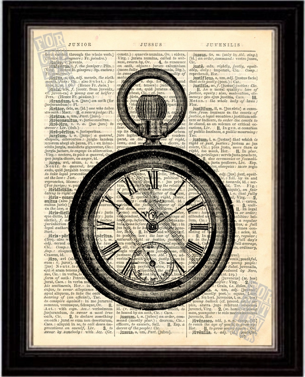 Pocket Watch Print on Upcycled 1896 Latin English Dictionary | Etsy