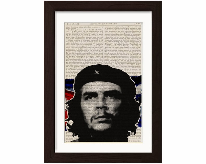 Che Guevara With Cuban Flag Print on Repurposed Vintage - Etsy