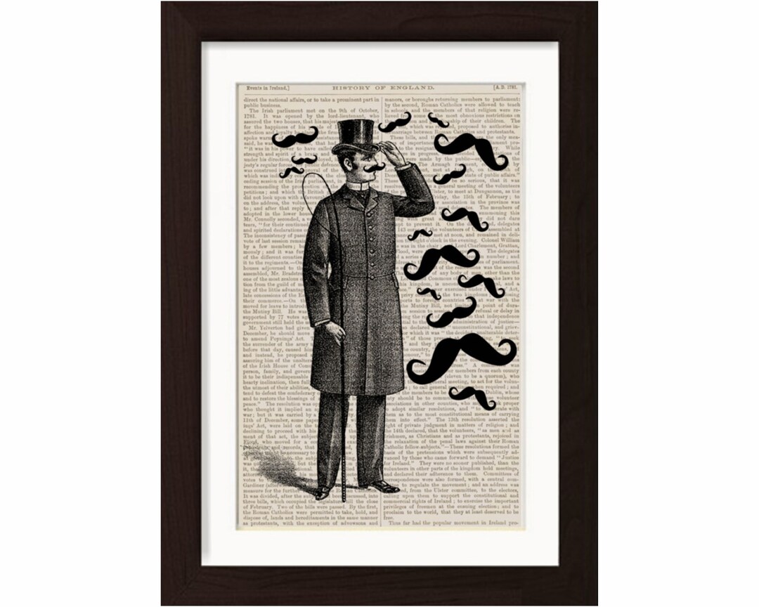 The Moustache Tamer With Flying Moustaches Mixed Media on Repurposed ...