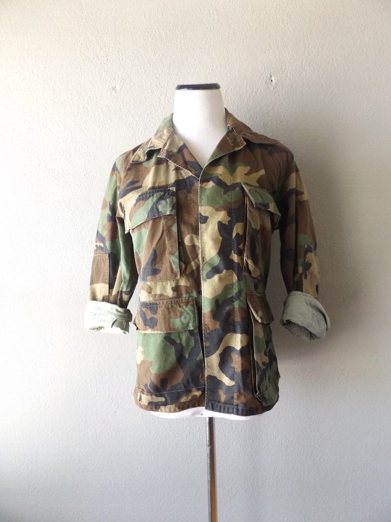 Grunge military jacket vintage 80s green brown camoflauge | Etsy