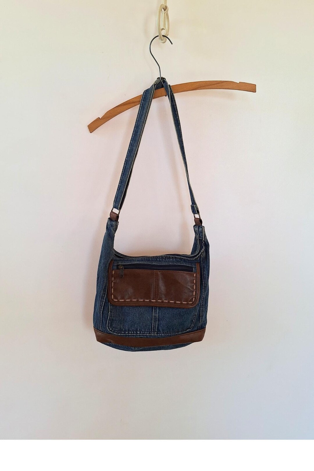 Vintage 90s Small Denim Crossbody Purse, Medium Blue Stonewash Shoulder ...