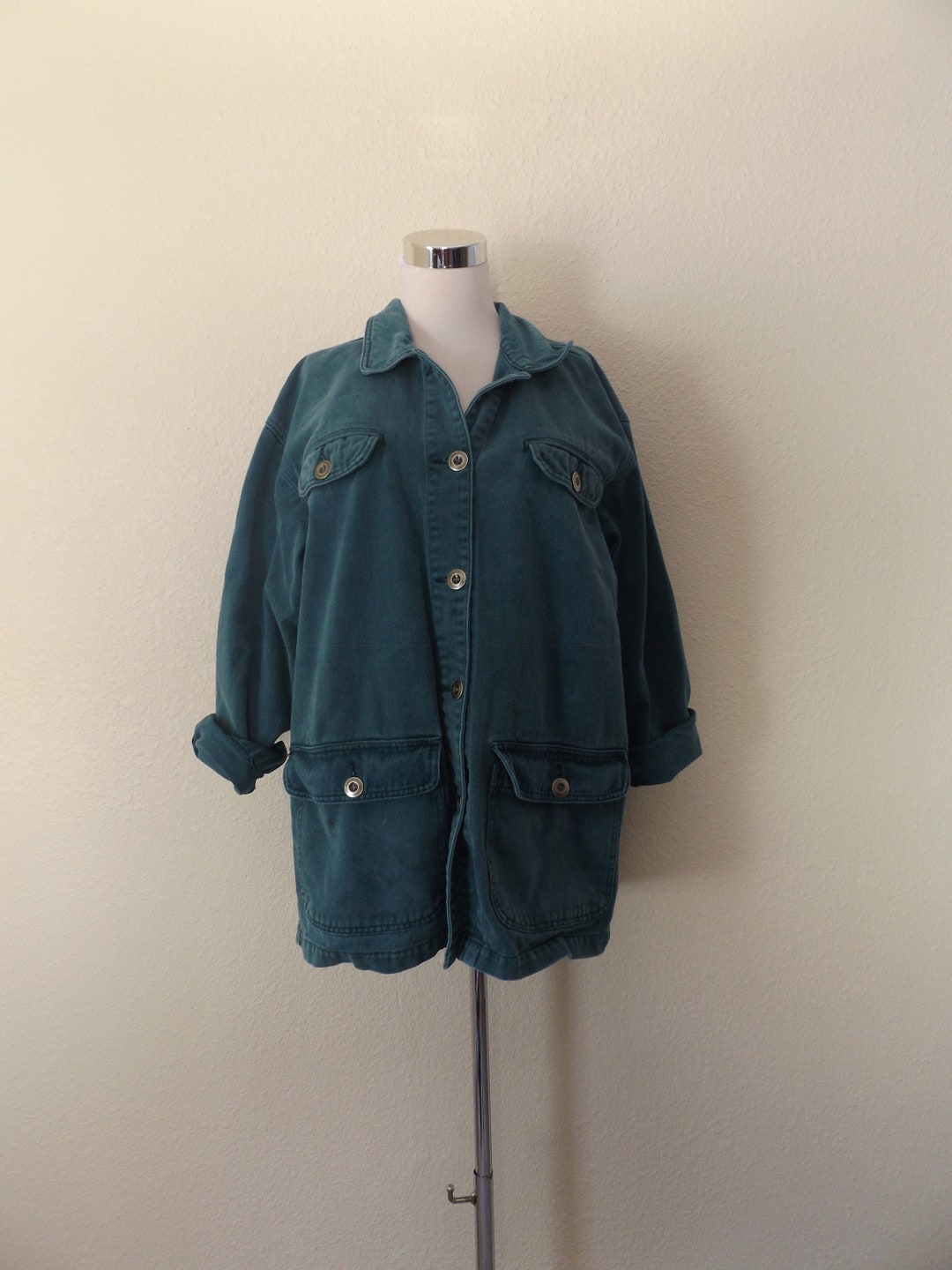 90s Green Denim Chore Jacket, Medium Large Unisex Cotton Color Jean ...