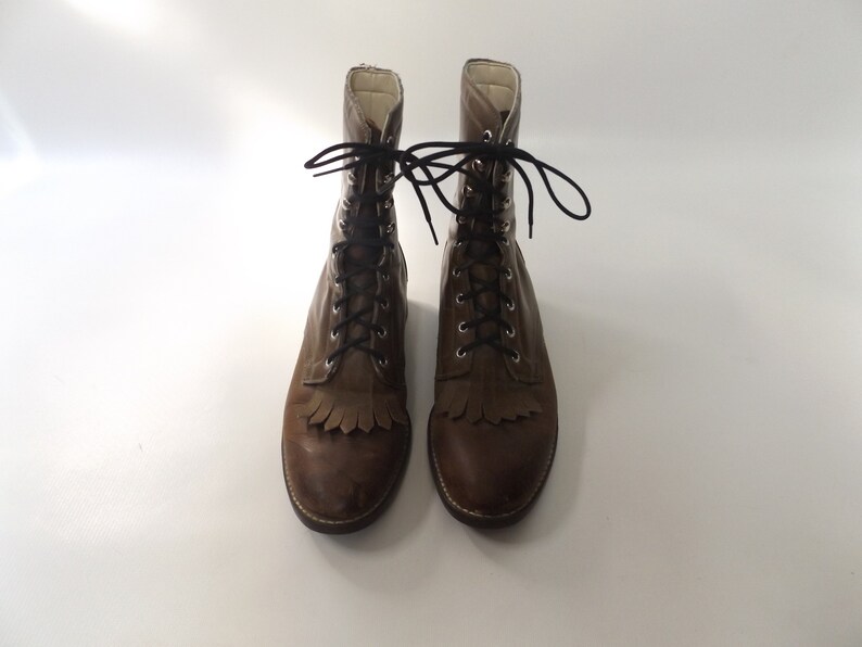 Brown Leather Roper Boots Men's Size 5 Fringe Lace Up | Etsy