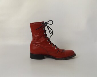 Red Lace up Boots - Etsy