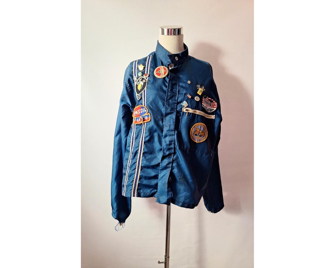 Vintage 50s Blue Striped Racing Jacket, Men's Size Medium M, Stripe ...