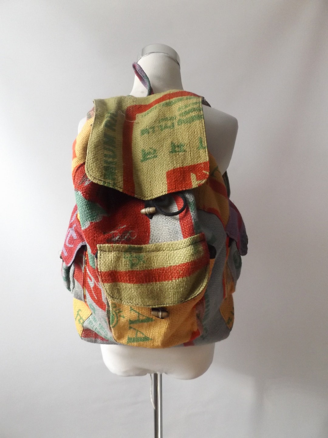Dyed Jute Backpack / Vintage 90s Grunge Hippie Shoulder Book Bag / Men ...