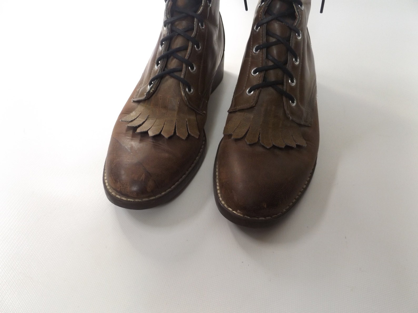 Brown Leather Roper Boots Men's Size 5 Fringe Lace Up | Etsy