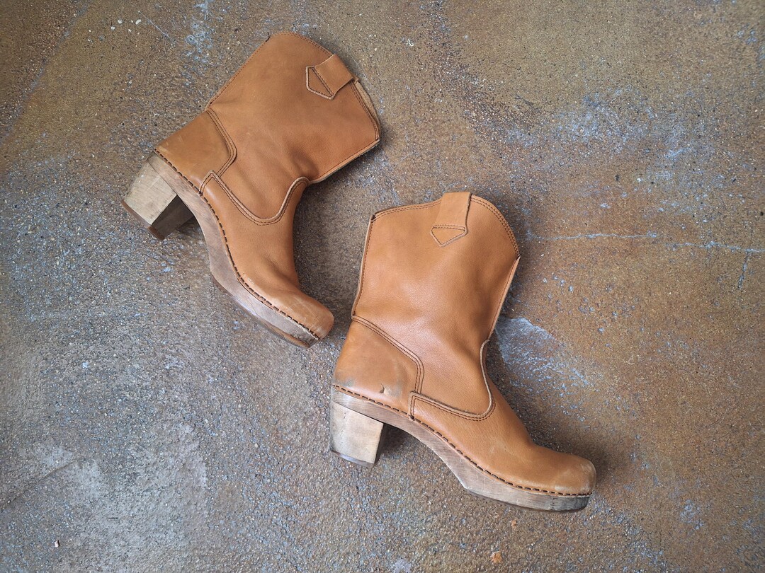 Vintage Leather Pull on Clog Boots, 2000's Sanita Mid-calf Booties ...