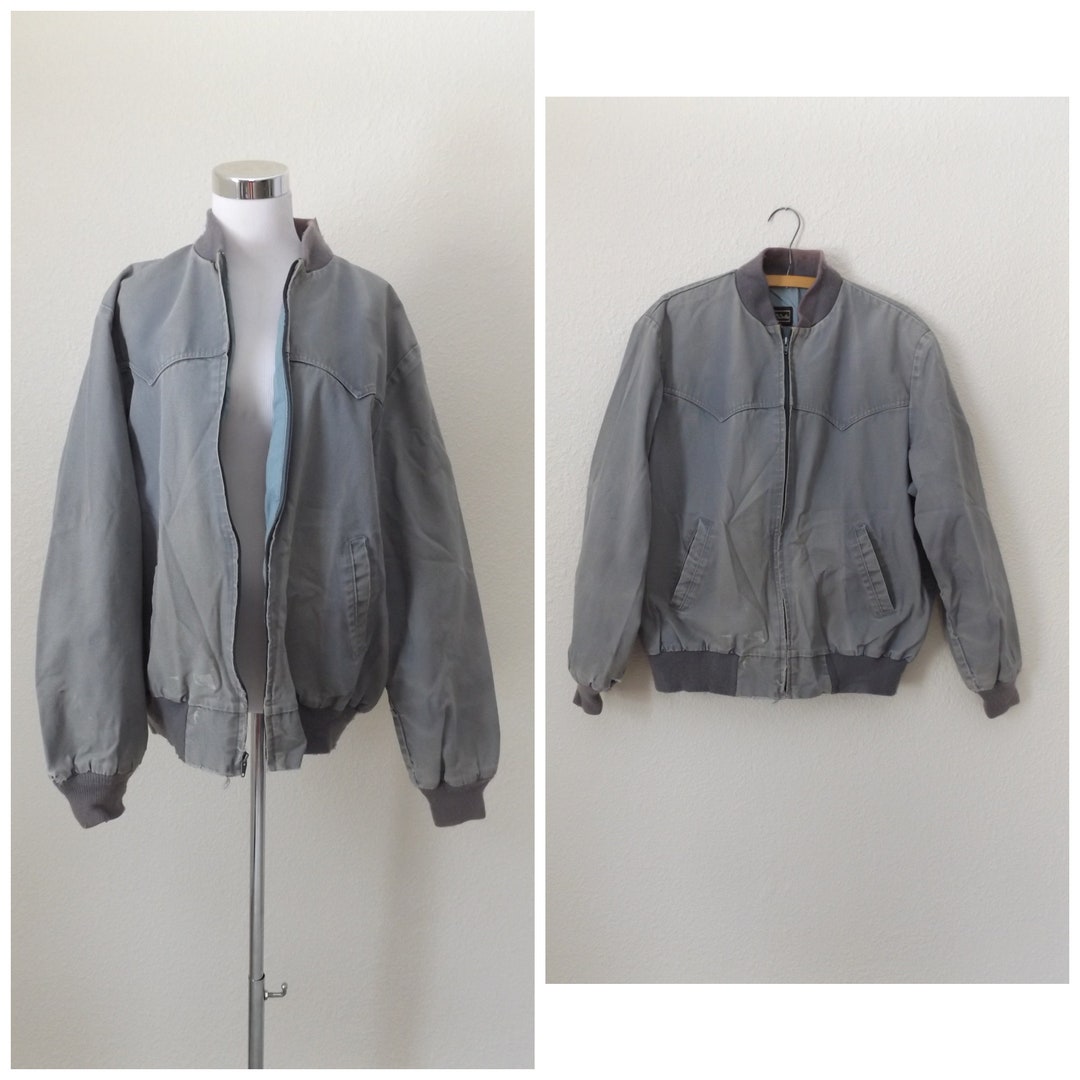 Vintage 90s Distressed Work Jacket Men's Large Gray Zip up Western ...