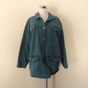 90s Green Denim Chore Jacket, Medium Large Unisex Cotton Color Jean ...