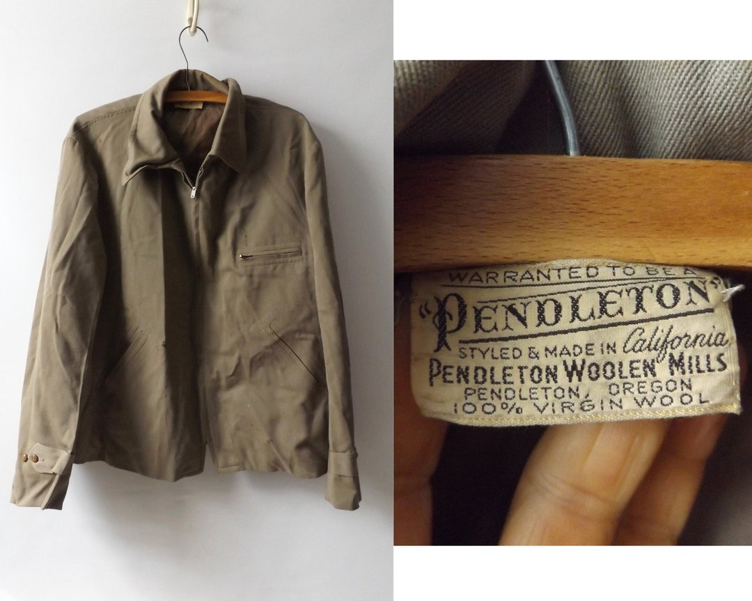Vintage 40s Pendleton Woolen Mills Harrington Jacket, Men's Size Large Tan Wool Zip up Car Coat ...