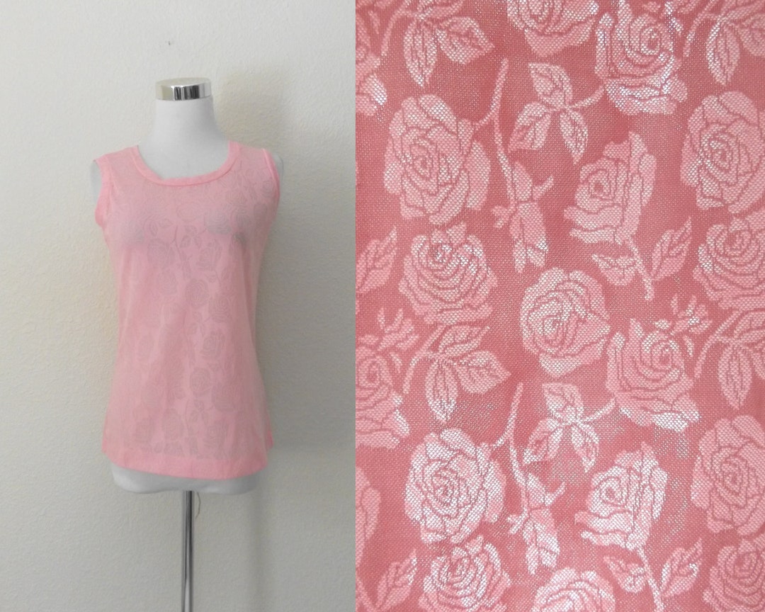 Vintage 60s Pink Rose Sheer Blouse Size S/m Casual Fitting Ladies ...