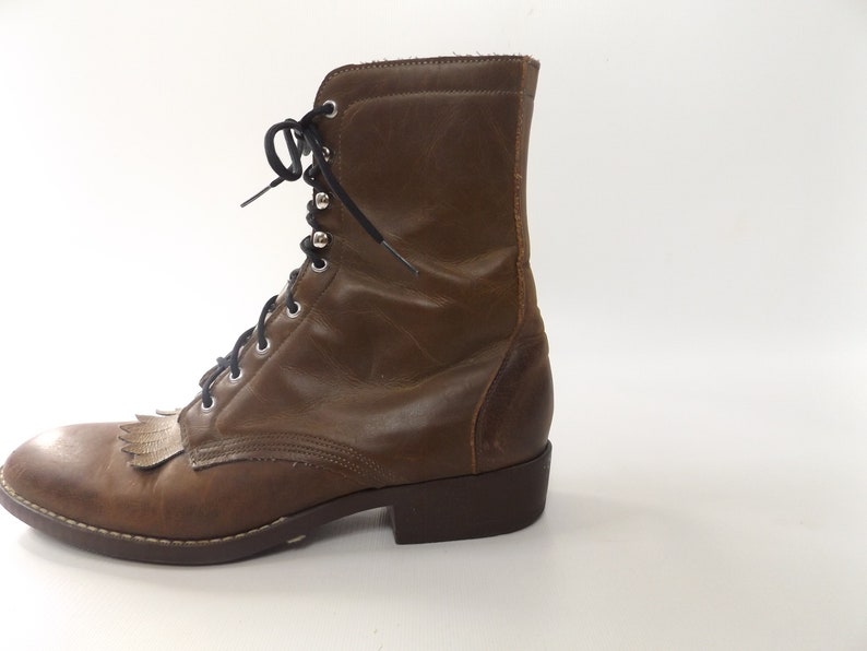 Brown Leather Roper Boots Men's Size 5 Fringe Lace up - Etsy