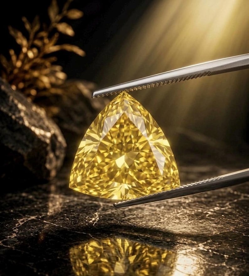 3 Carat Plus Yellow Diamond Trillion Cut Loose Gemstone for Ring ...