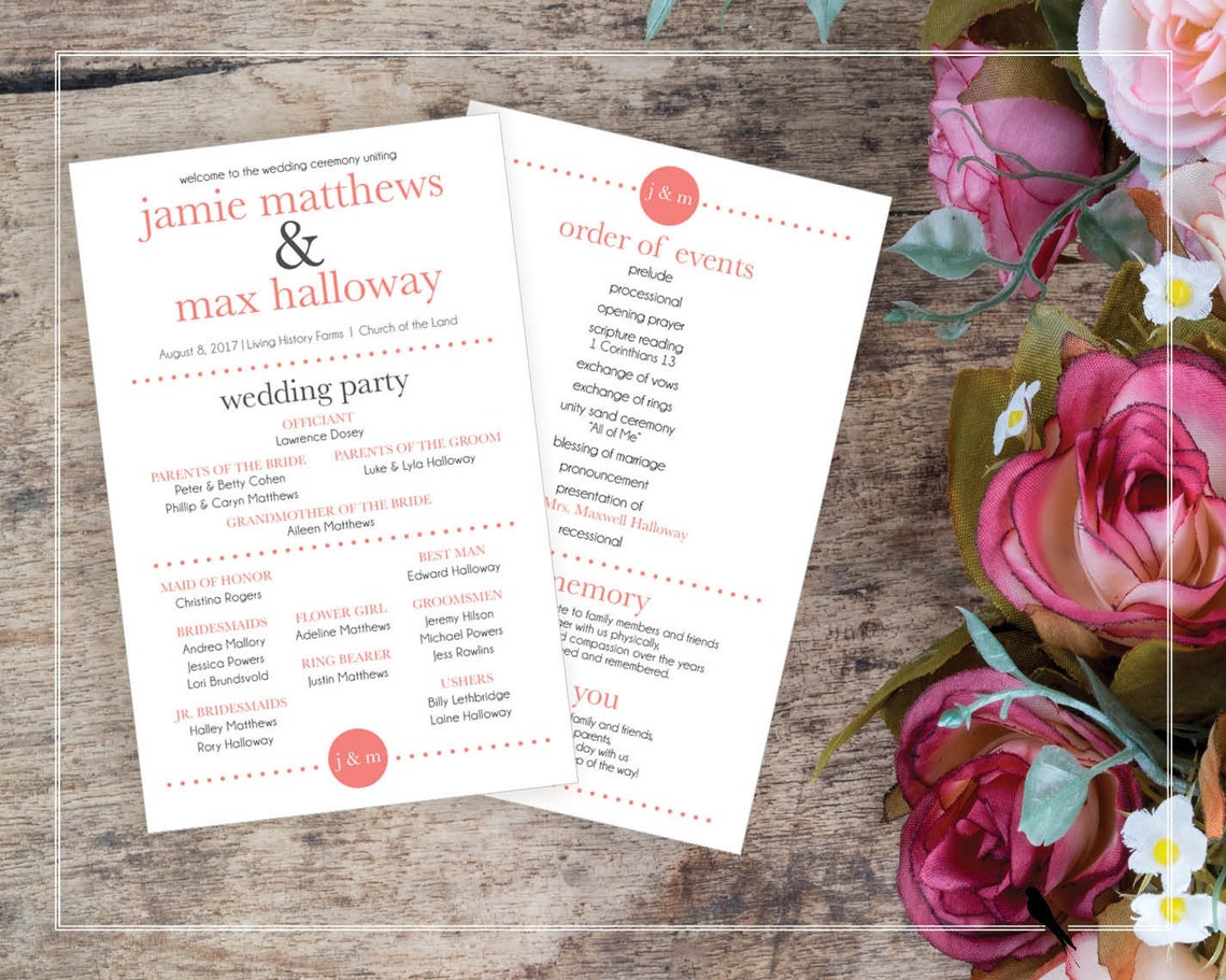 Printable Wedding Program Card Modern Monogram Wedding - Etsy