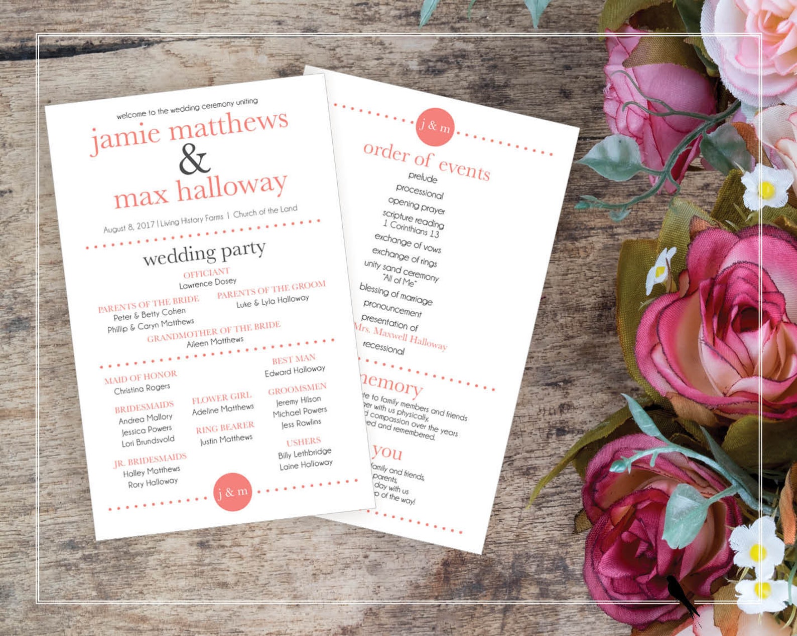 Printable Wedding Program Card Modern Monogram Wedding - Etsy