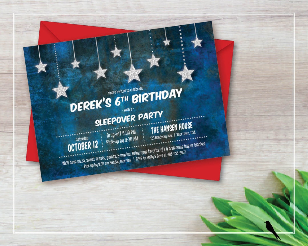 Printable Birthday Invitation - Sleepover Star Birthday Invitation ...