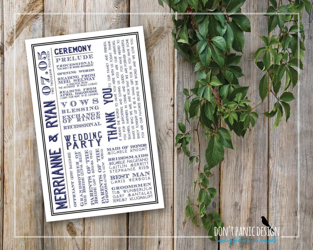 Printable Wedding Program - Vintage Newspaper Wedding Program, Art Deco ...