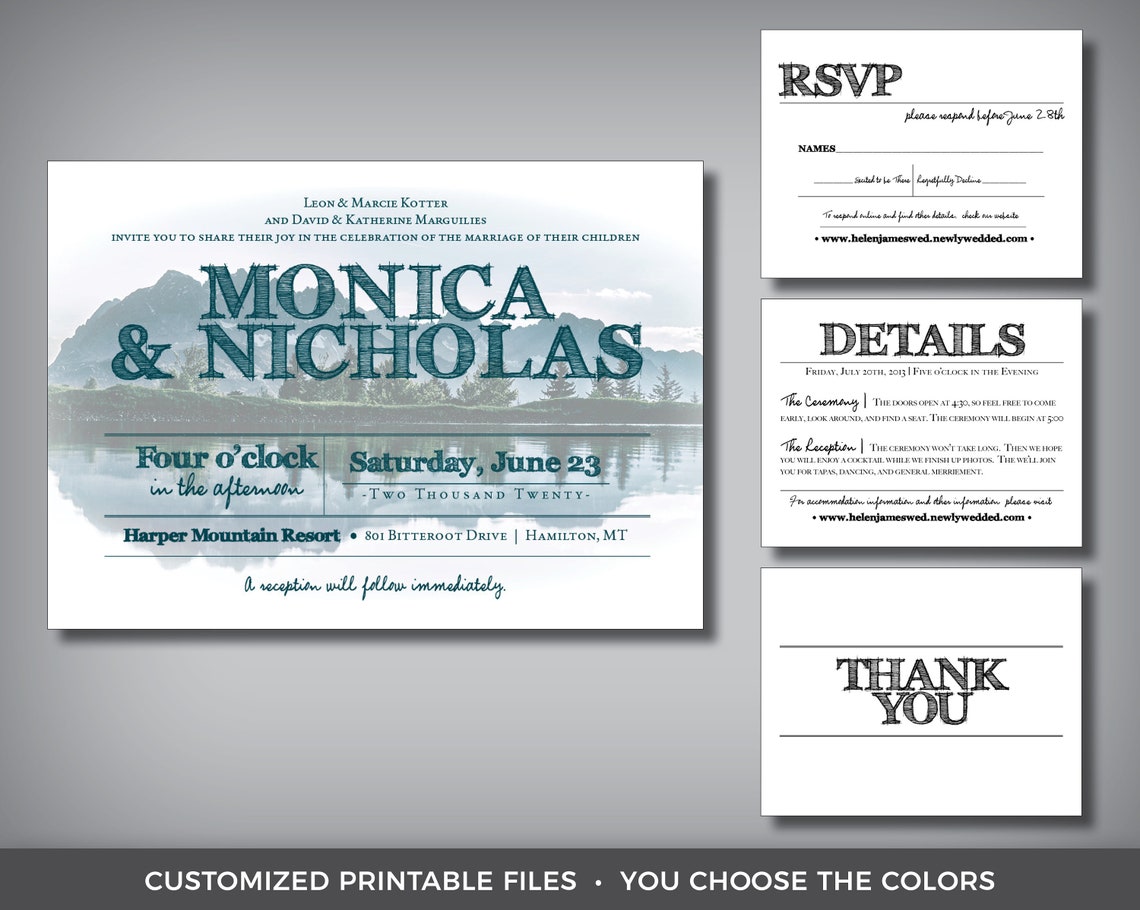 Printable Wedding Invitation Set Rustic Handwritten Font - Etsy