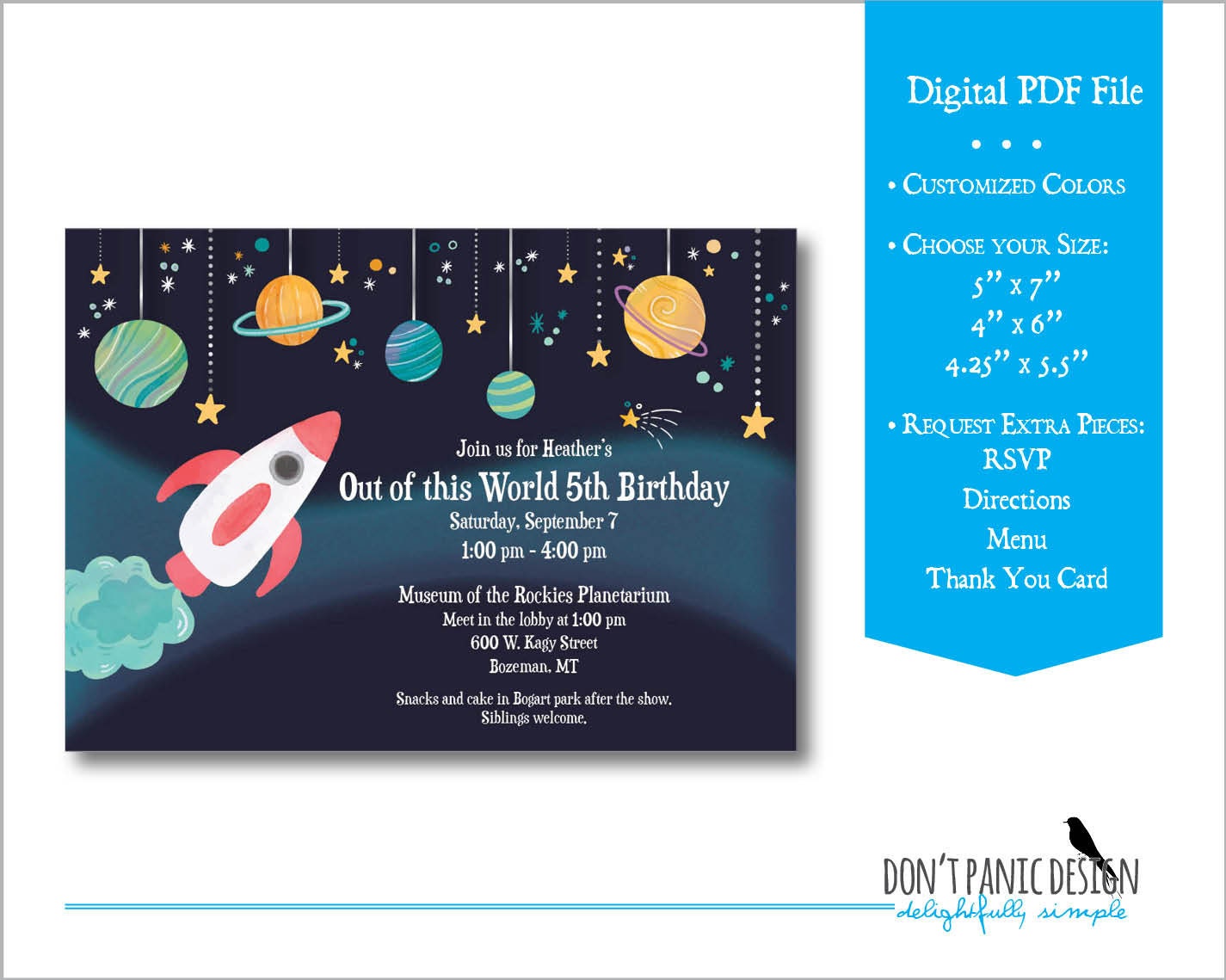 Fun Printable Children's Outer Space Birthday Invitation With Rocket ...