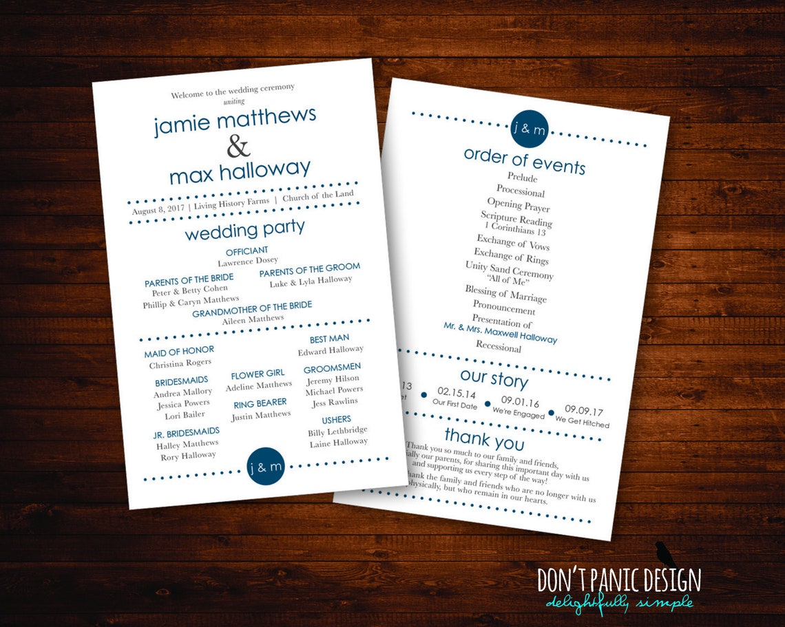 Printable Wedding Program Card With Modern Minimalist | Etsy