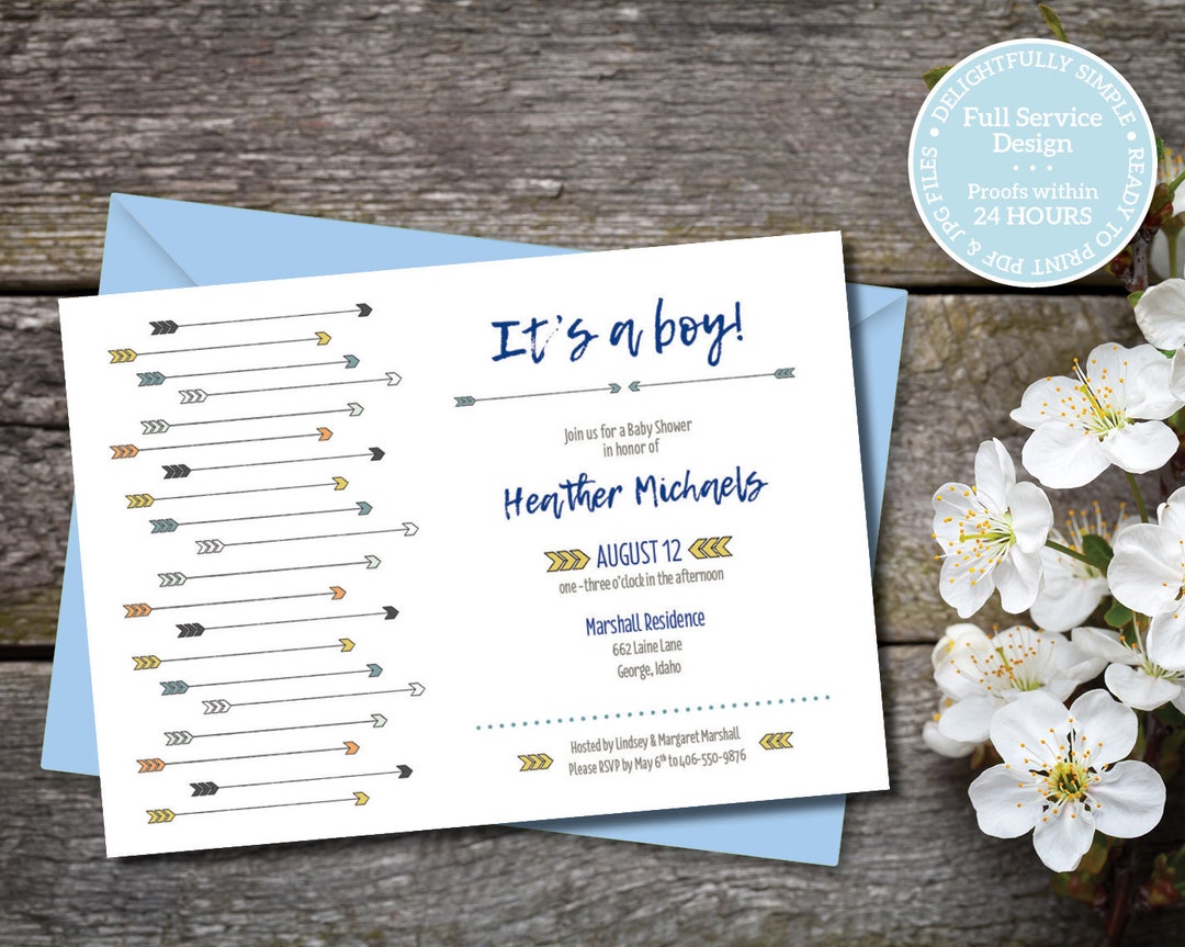 Printable Baby Shower Invitation With Fun Arrow Theme and It's a Boy in ...