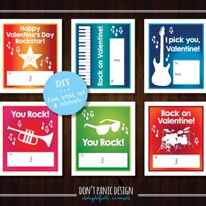 Printable Rock & Roll Valentine's Day Cards, Colorful, Musical Rockstar ...