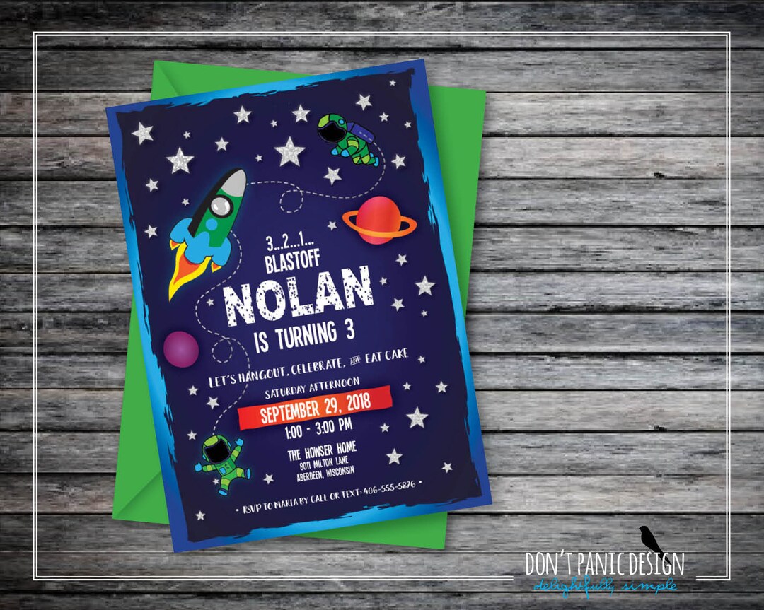 Fun Printable Children's Outer Space Birthday Invitation - 3rd Birthday ...