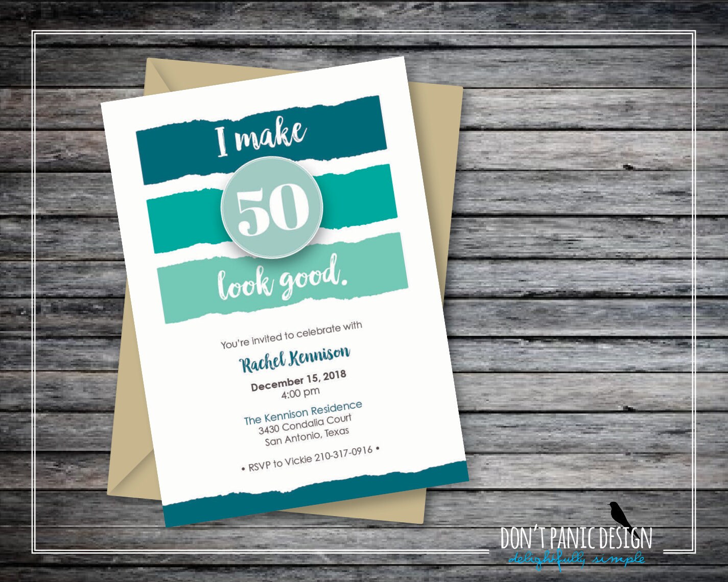 Printable 50th Birthday Invitation in Teals, Funny Birthday Invitation ...