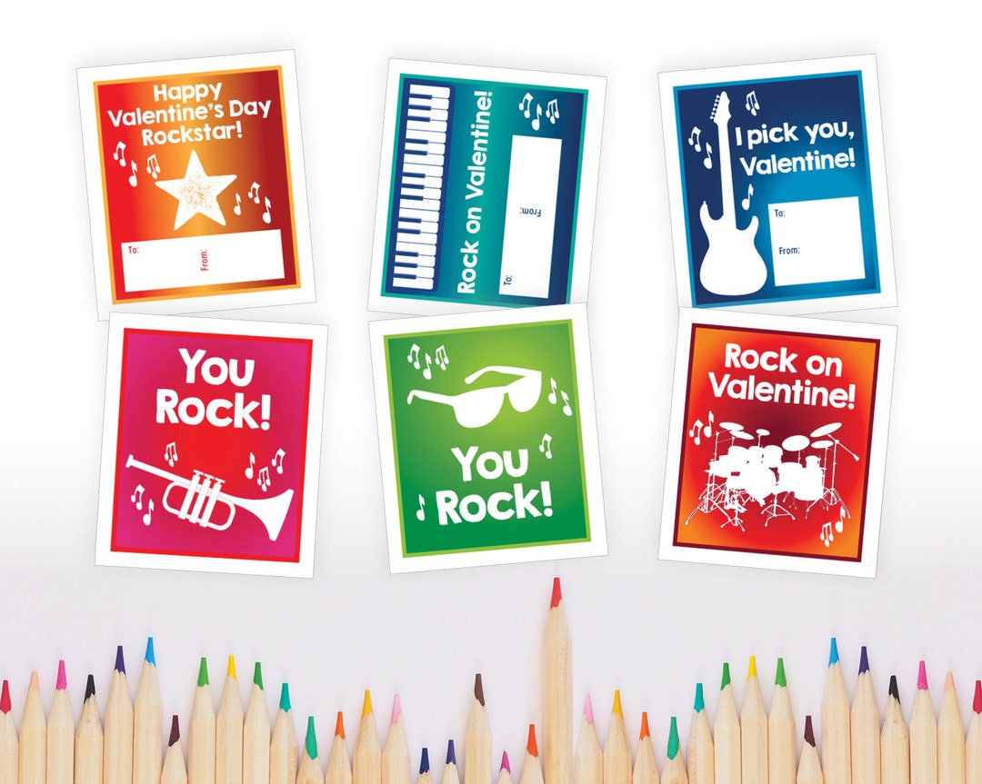 Printable Rock & Roll Valentine's Day Cards, Colorful, Musical Rockstar ...