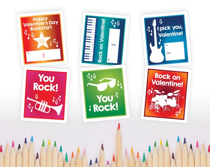 Printable Rock & Roll Valentine's Day Cards, Colorful, Musical Rockstar ...