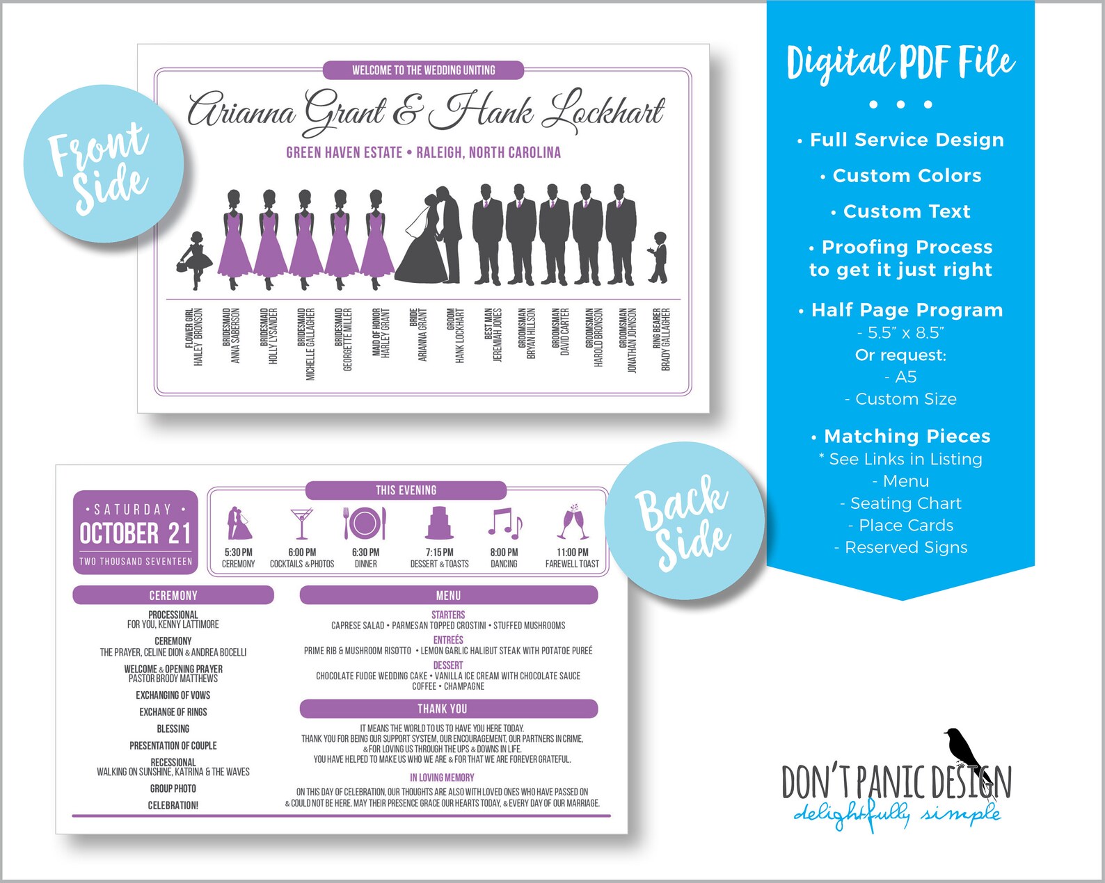 Printable Silhouette Wedding Program Card for a Fun Wedding | Etsy