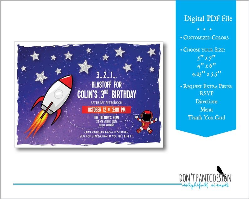 Fun Printable Children's Outer Space Birthday Invitation With Rocket ...