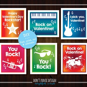 Printable Rock & Roll Valentine's Day Cards, Colorful, Musical Rockstar ...