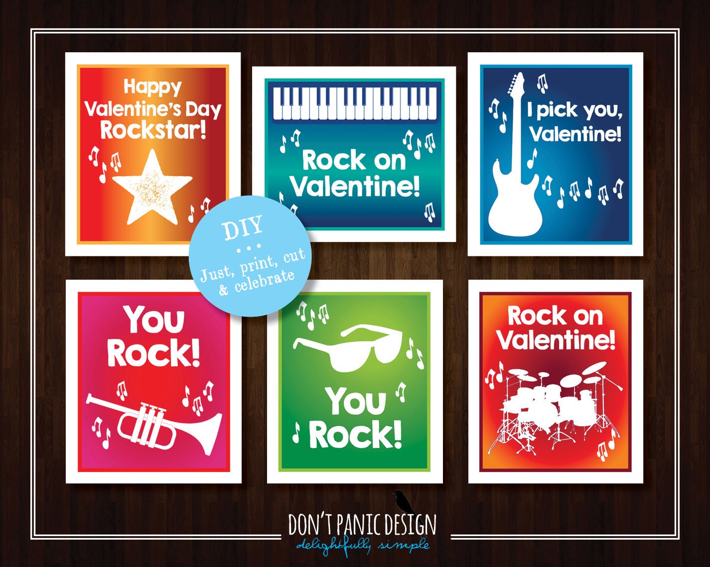 Printable Rock & Roll Valentine's Day Cards, Colorful, Musical Rockstar ...