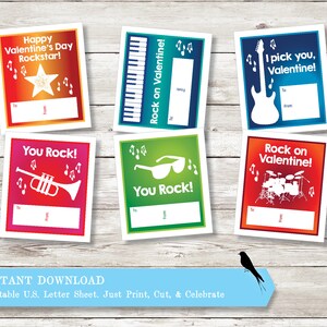 Printable Rock & Roll Valentine's Day Cards, Colorful, Musical Rockstar ...