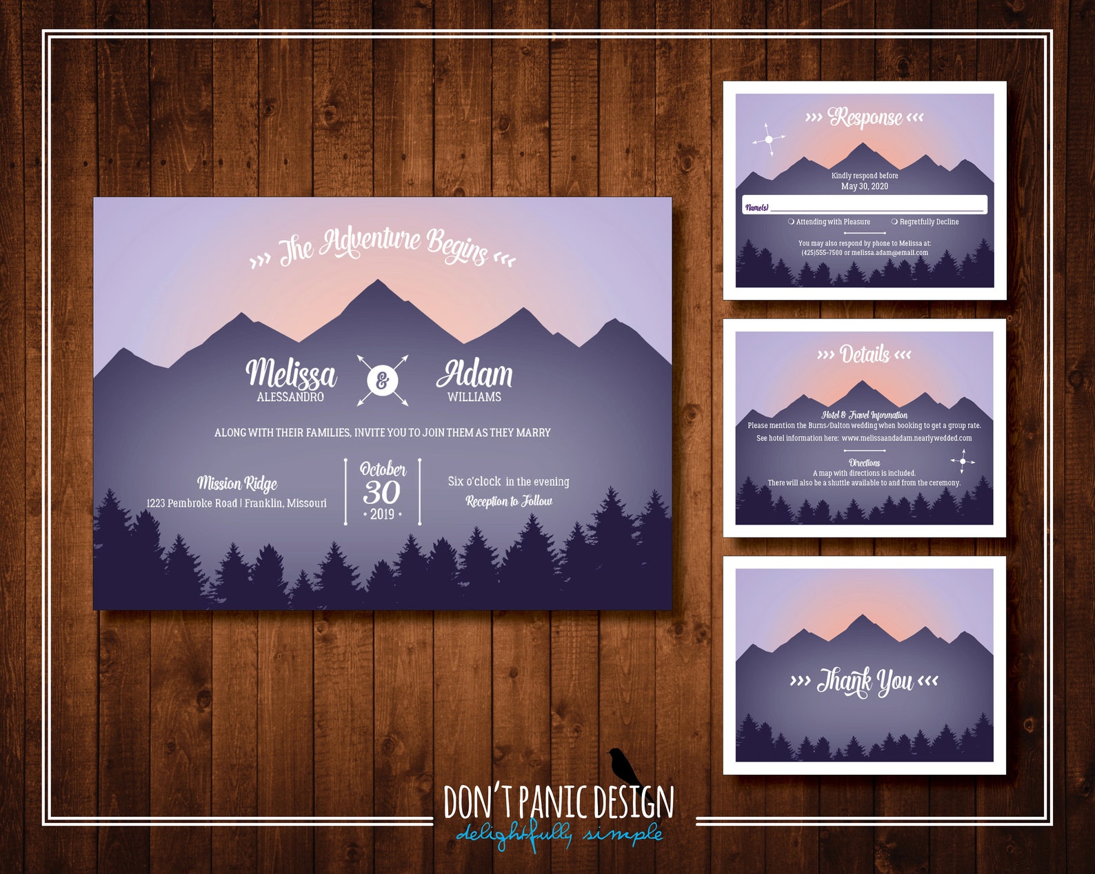 Printable Wedding Invitation in Sunset Colors Purple and Coral Pink ...