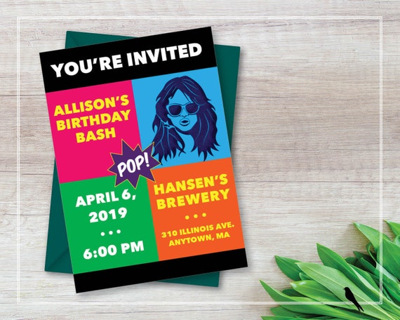 Pop Art Printable Birthday Invitation Woman's Birthday | Etsy