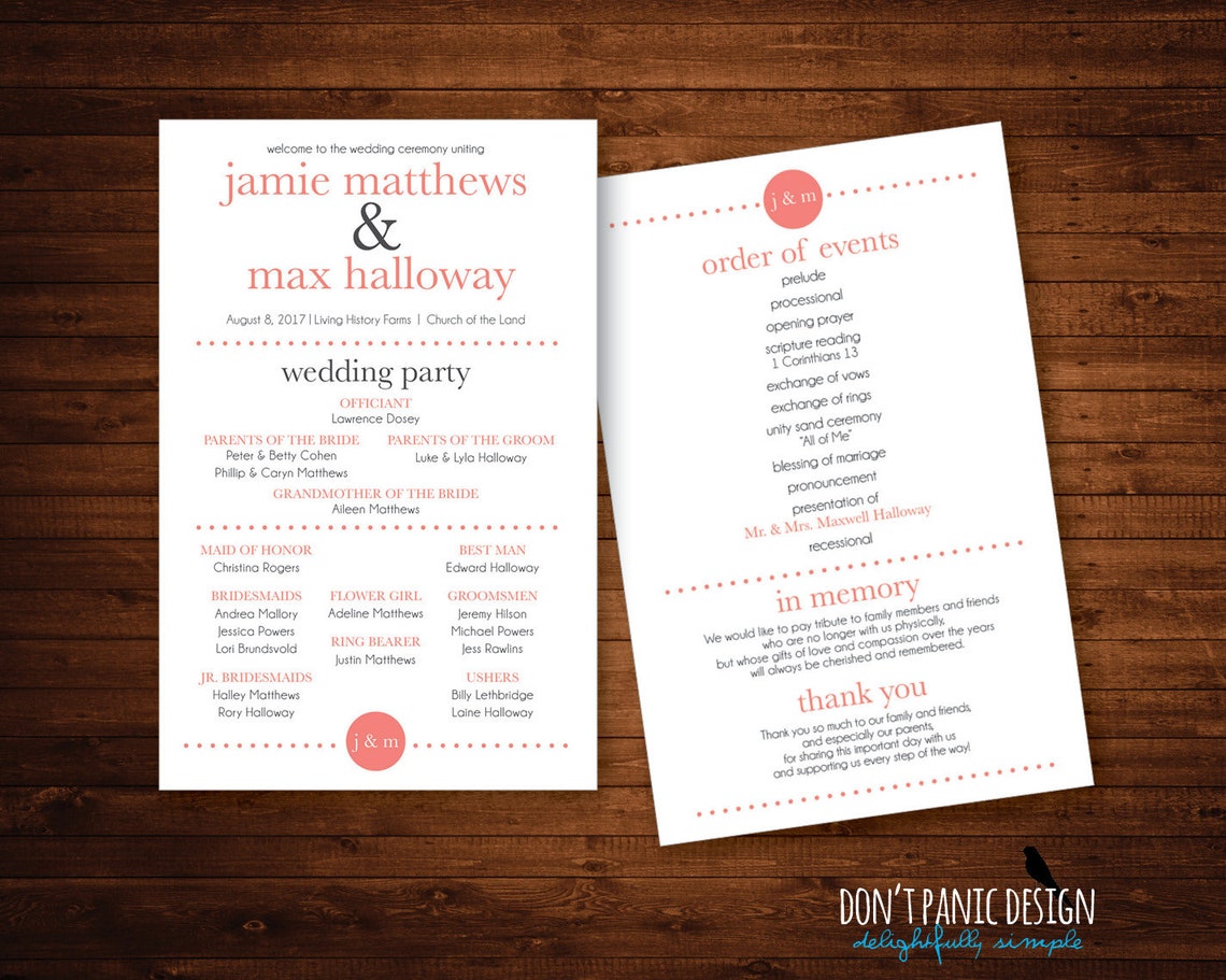 Printable Wedding Program Card Modern Monogram Wedding - Etsy