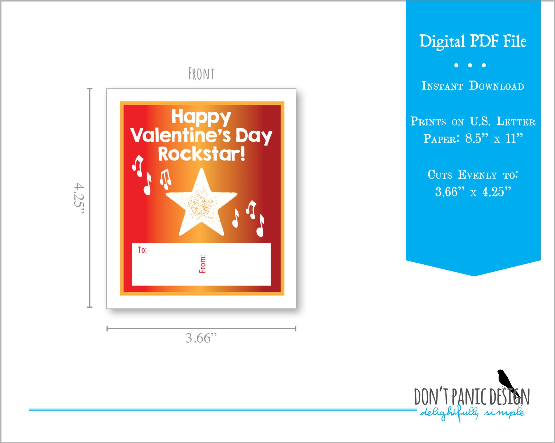 Printable Rock & Roll Valentine's Day Cards, Colorful, Musical Rockstar ...