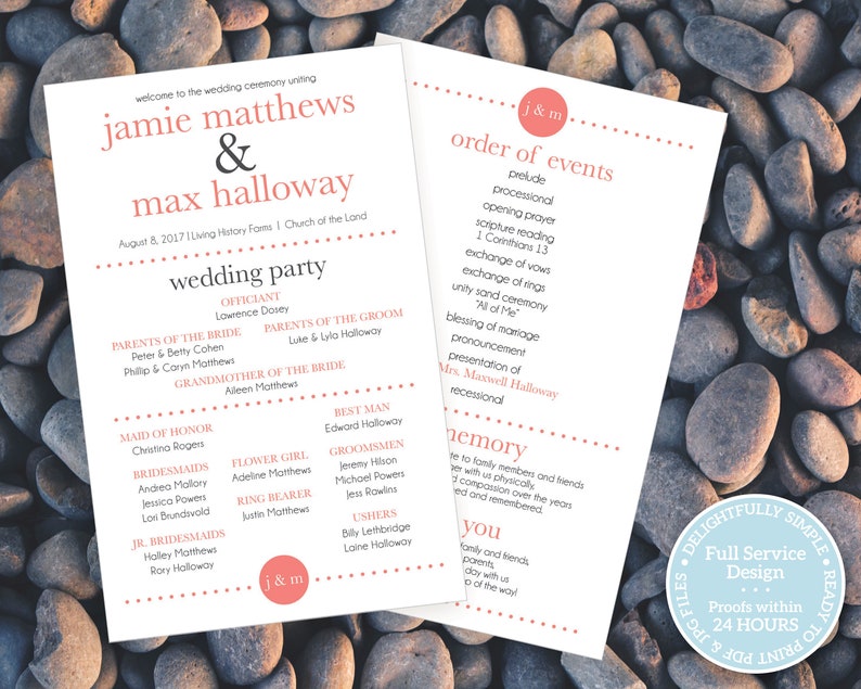 Printable Wedding Program Card Modern Monogram Wedding - Etsy