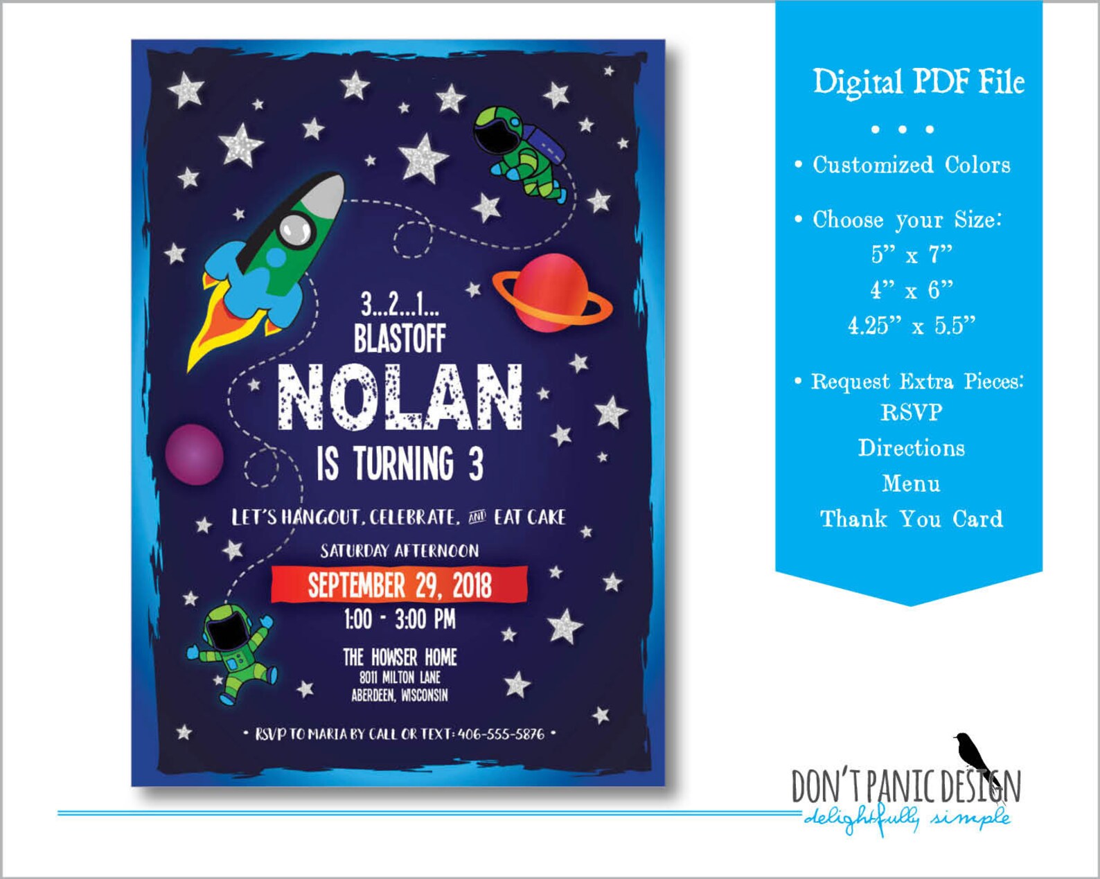 Fun Printable Children's Outer Space Birthday Invitation - Etsy